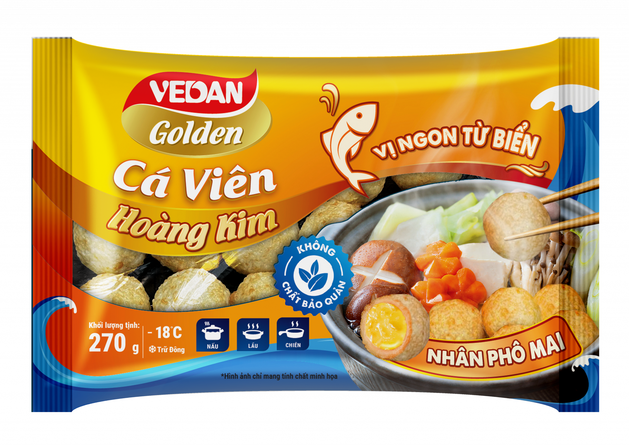 Cá viên hoàng kim nhân phô mai VEDAN Golden. – Vedan